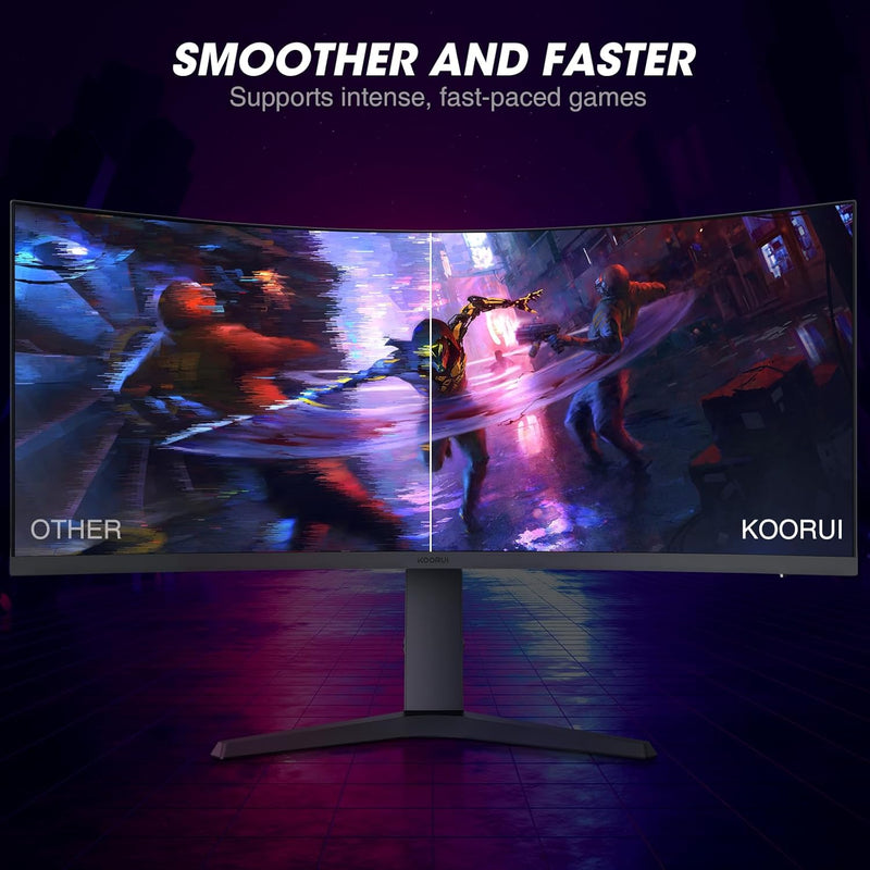 Koorui 34 Inch Ultrawide Curved WQHD 165Hz Gaming Monitor with HDR400 ...